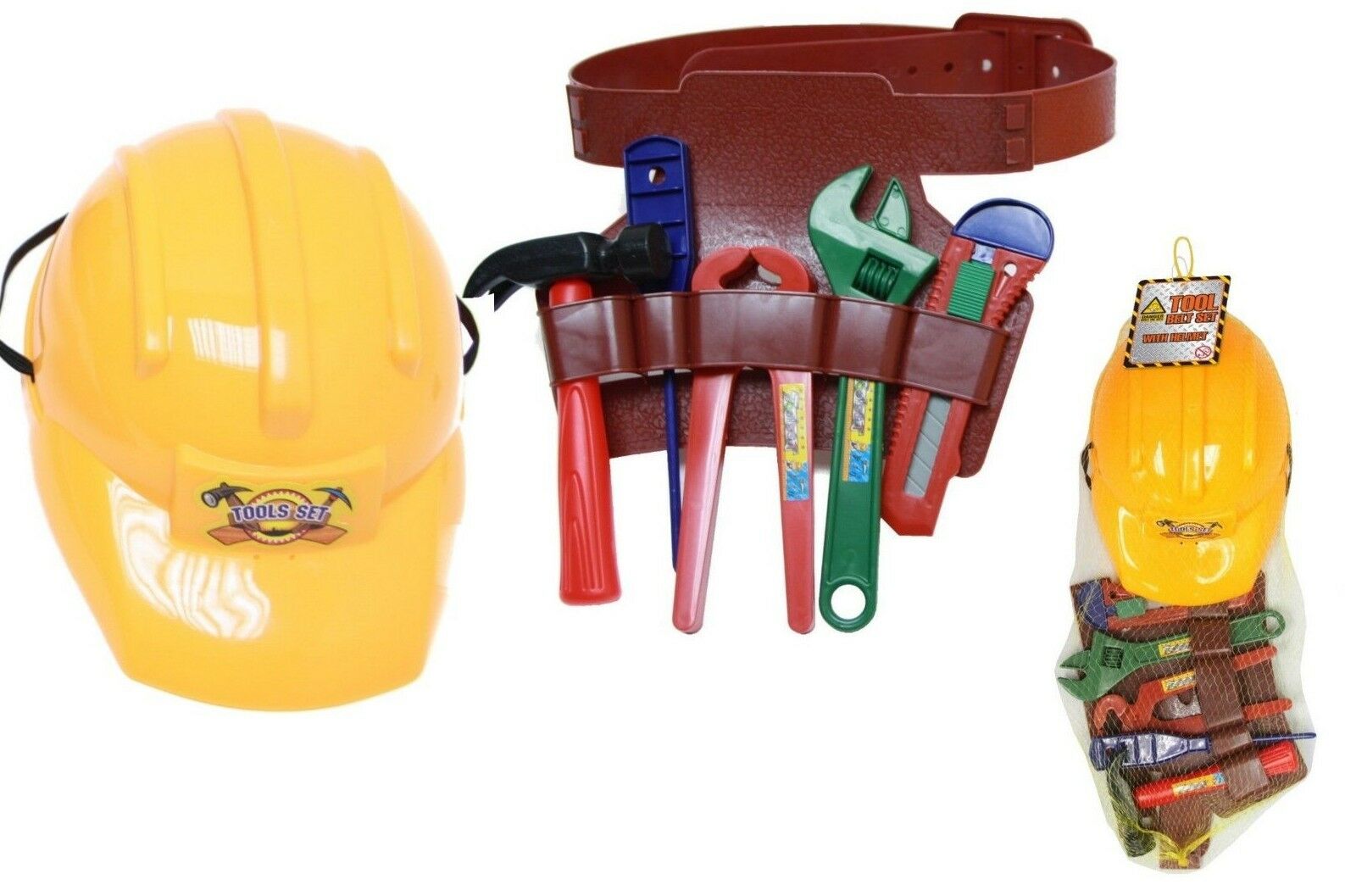 Kids Plastic Construction Tools Set Helmet Builder Hat Pretend Play To ...